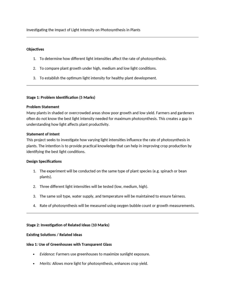 Investigating The Impact of Light Intensity On Photosynthesis in Plants ...
