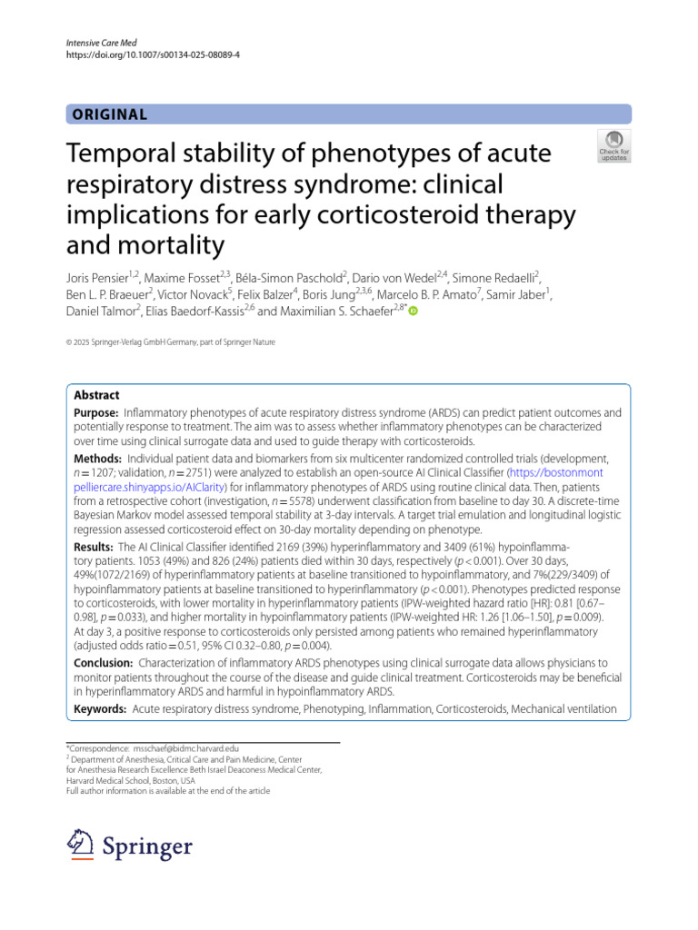 ARDS Phenotypes: Corticosteroid Impacts | PDF | Cohort Study | Clinical ...