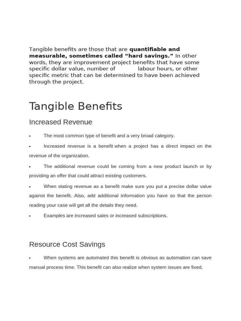 Tangible Benefits Are Those That Are | PDF