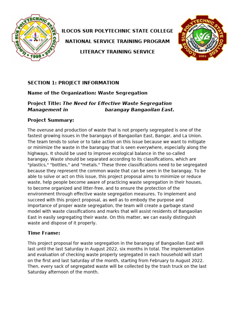 NSTP Project Proposal | PDF | Waste | Reuse