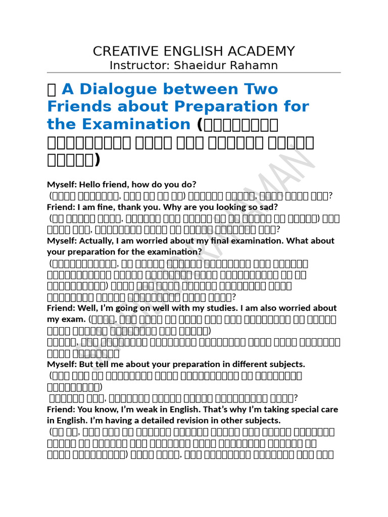 Dialogue Between Two Friends About Preparation Fot The Examination | PDF