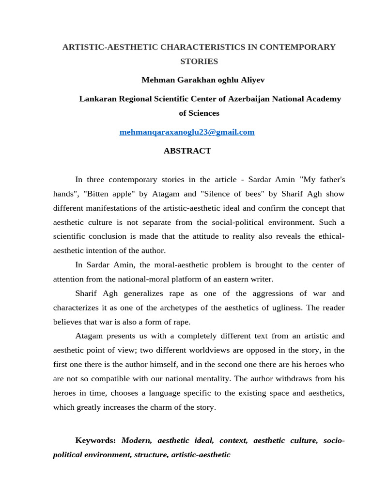 Artistic-Aesthetic Characteristics in Contemporary Stories | PDF ...