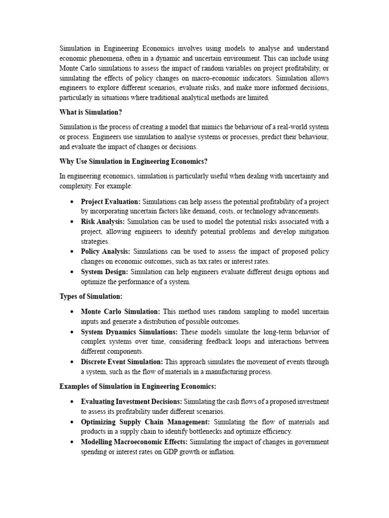 Simulation Models in Engineering Economics | PDF | Simulation | Monte ...