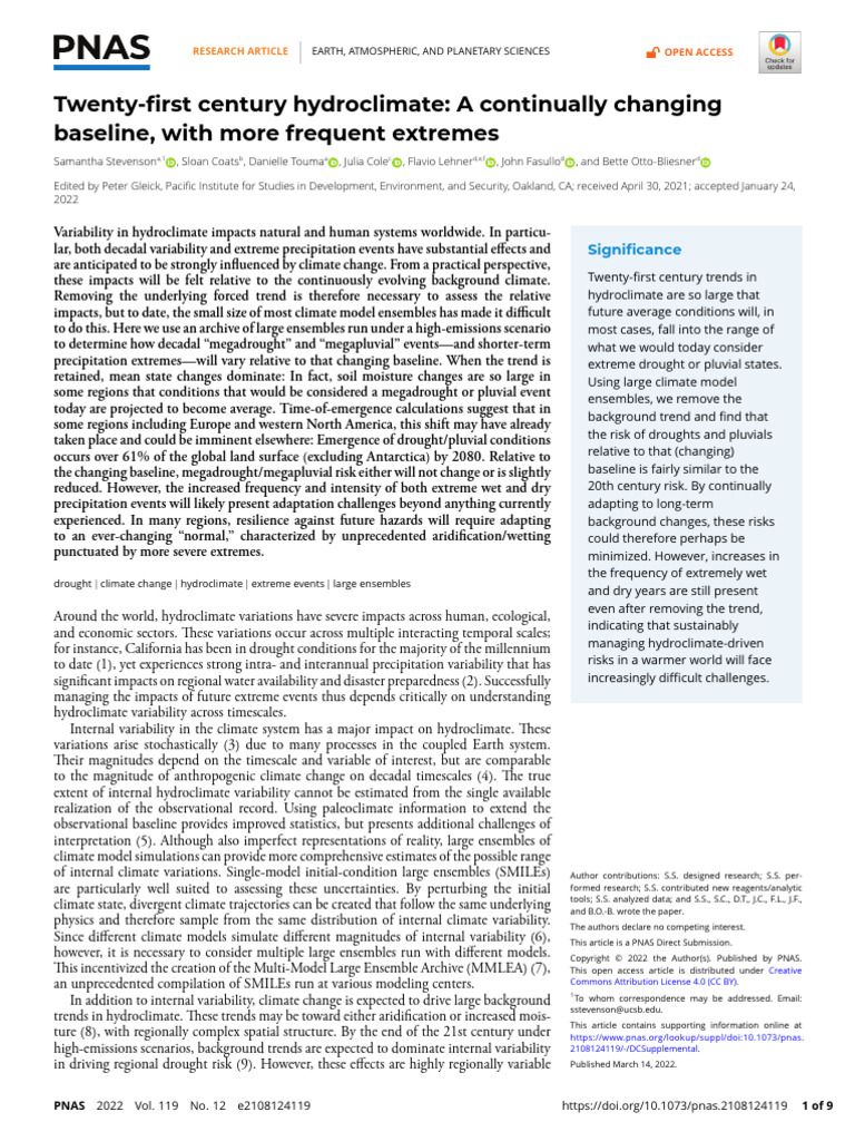 Stevenson Et Al 2022 Twenty First Century Hydroclimate A Continually ...