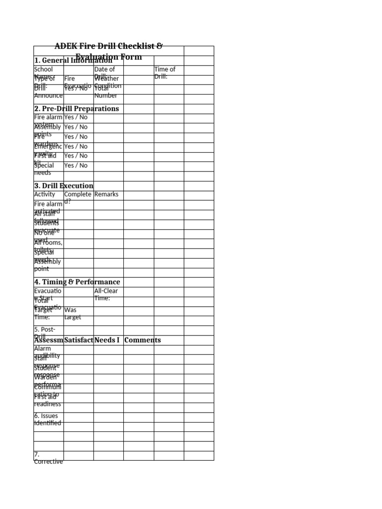 ADEK Fire Drill Checklist | PDF