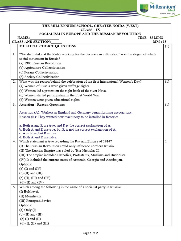 Socialism & Russian Revolution Quiz | PDF | Bolsheviks | Socialism