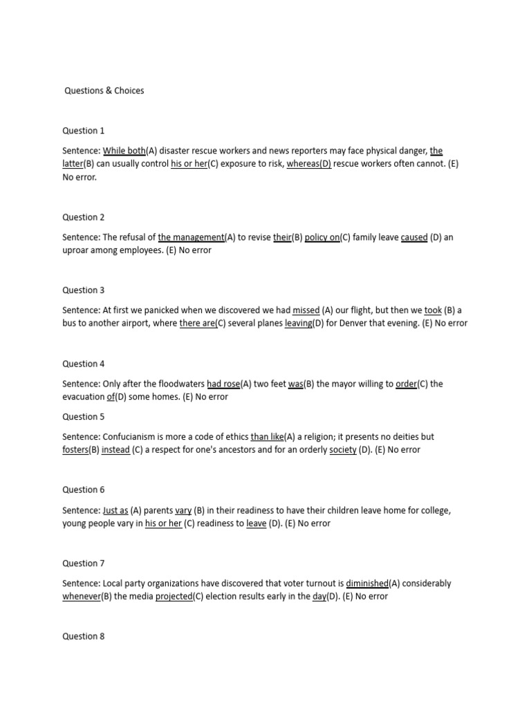 Grammar Error Identification Quiz | PDF | Verb | Grammatical Number
