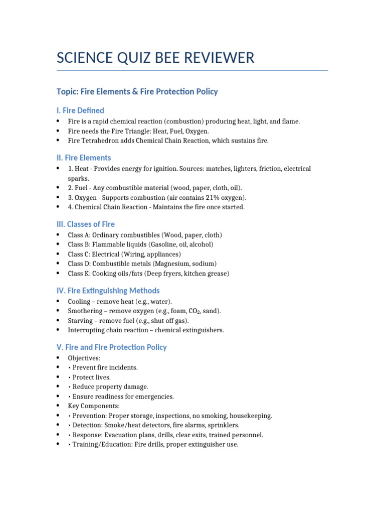 Fire Safety Quiz Bee Guide | PDF | Fires | Firefighting