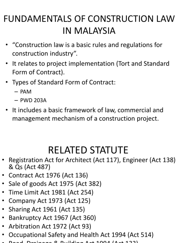 Fundamentals of Construction Law in Malaysia: - Pam - PWD 203A | PDF ...