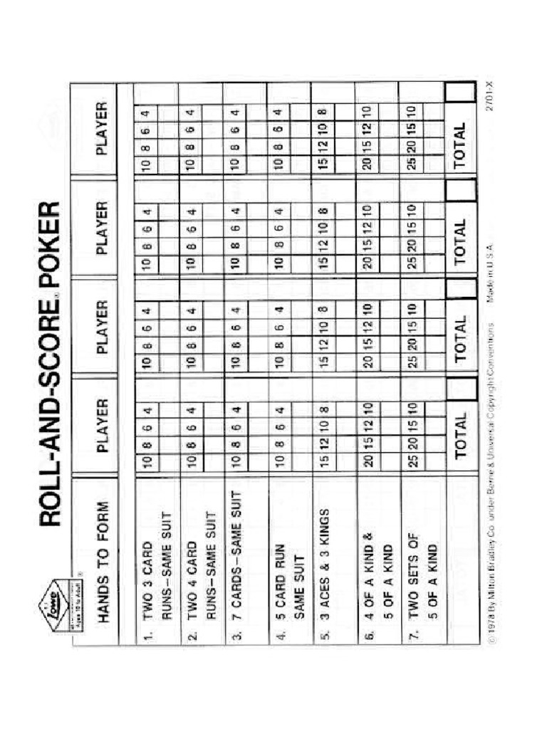 Roll and Score Poker Dice Printable Scoresheet Lot | PDF