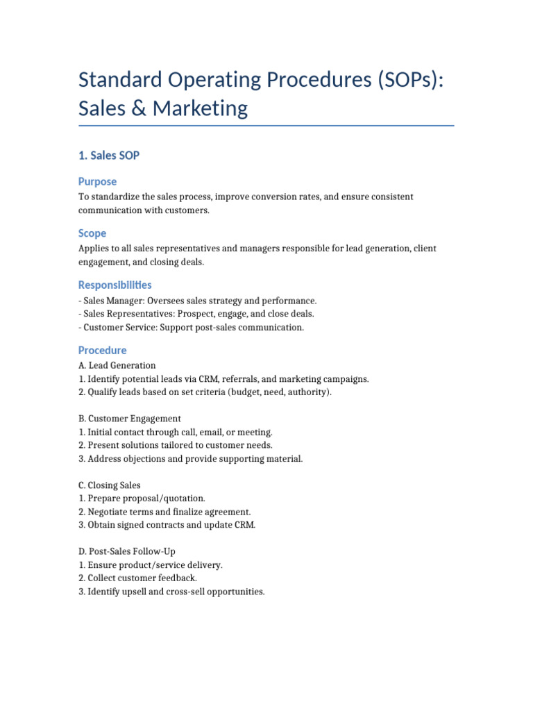 Sales and Marketing SOP Guidelines | PDF