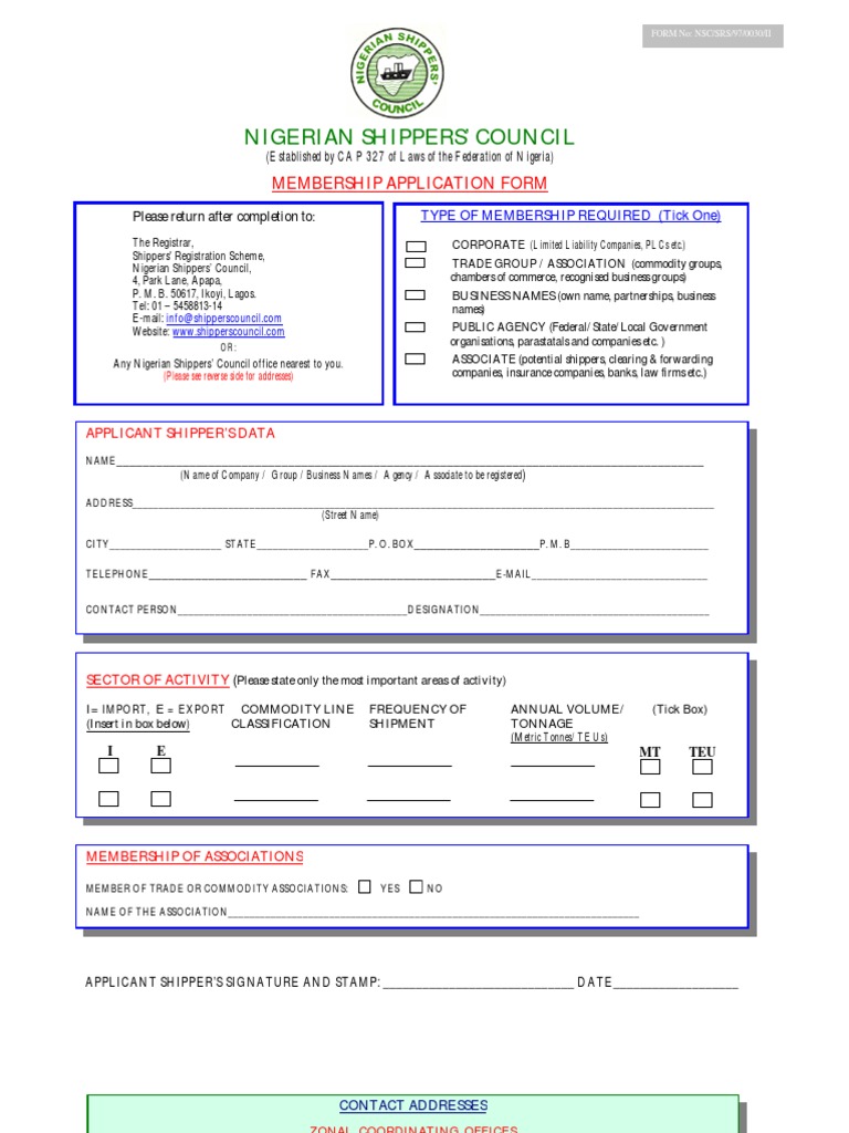 Shippers Reg Form | PDF