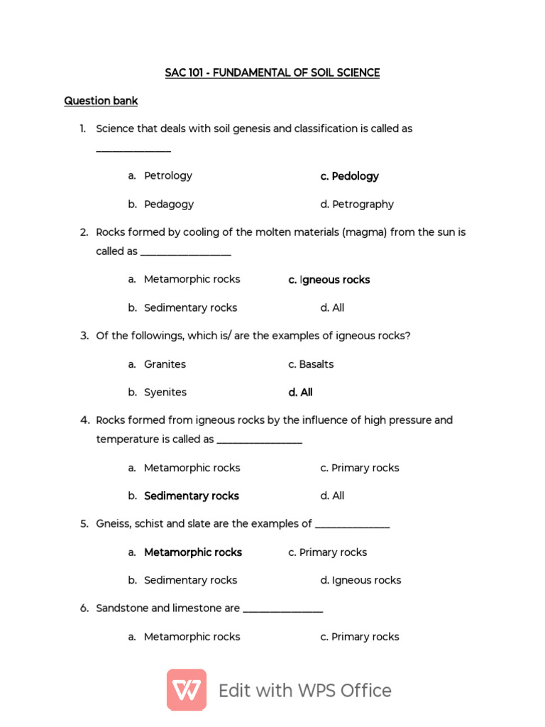 Agri Competitive Quiz Soil Science | PDF | Rock (Geology) | Soil