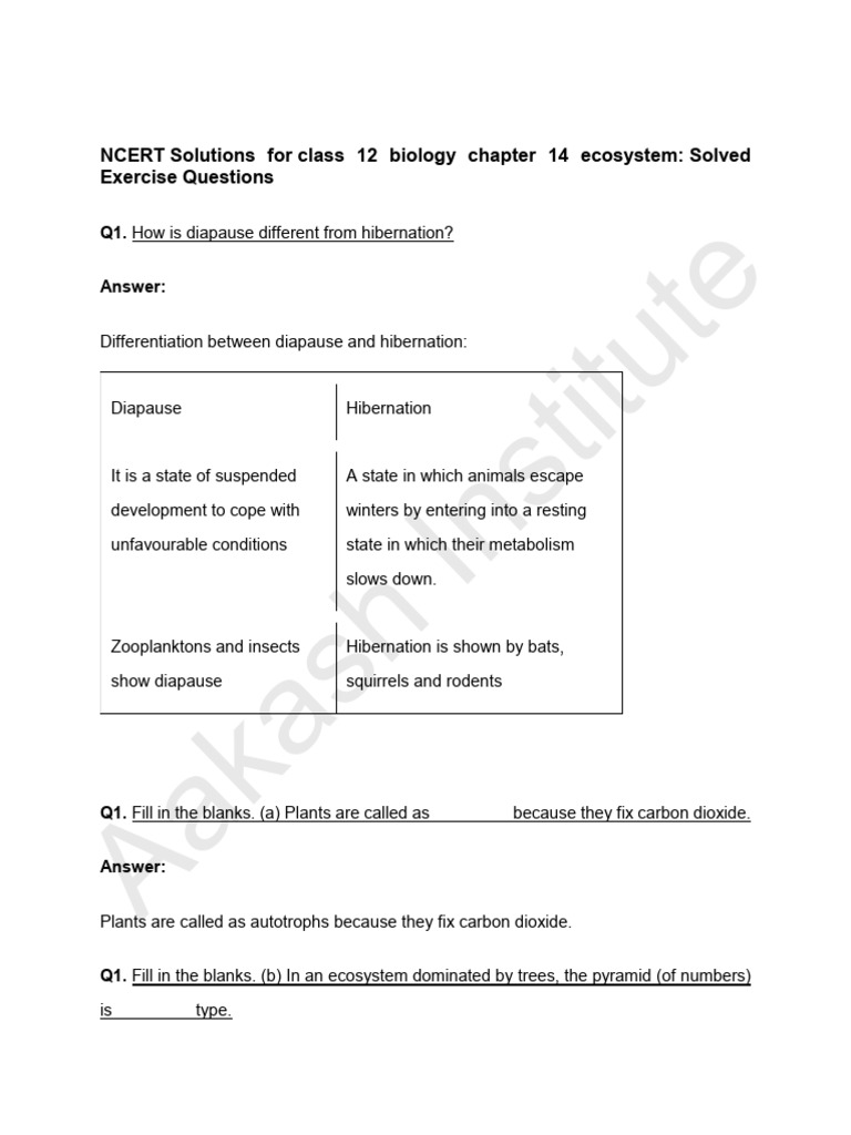 Ncert Solutions Class 12 Biology Chapter 14 Ecosystem - 0 | PDF | Ecosystem | Food Web