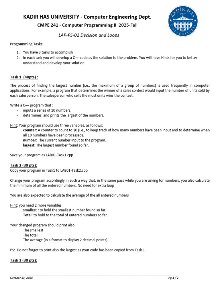 CMPE241-LAB-PS-02-Decision and Loops | PDF | Computer Engineering ...