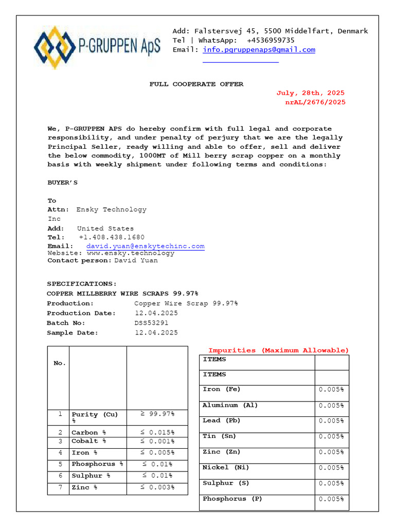 Updated Fco Ensky Technology Inc Copper Millberry Wire Scraps (3) | PDF ...