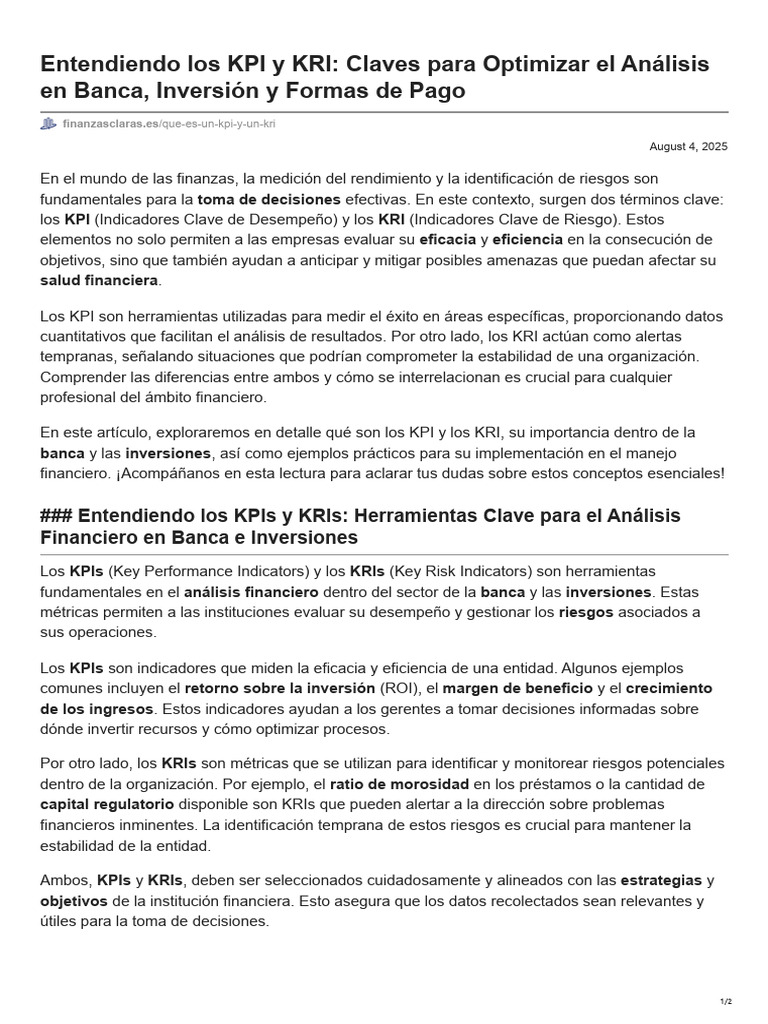 Finanzasclaras - Es-Entendiendo Los KPI y KRI Claves para Optimizar El ...
