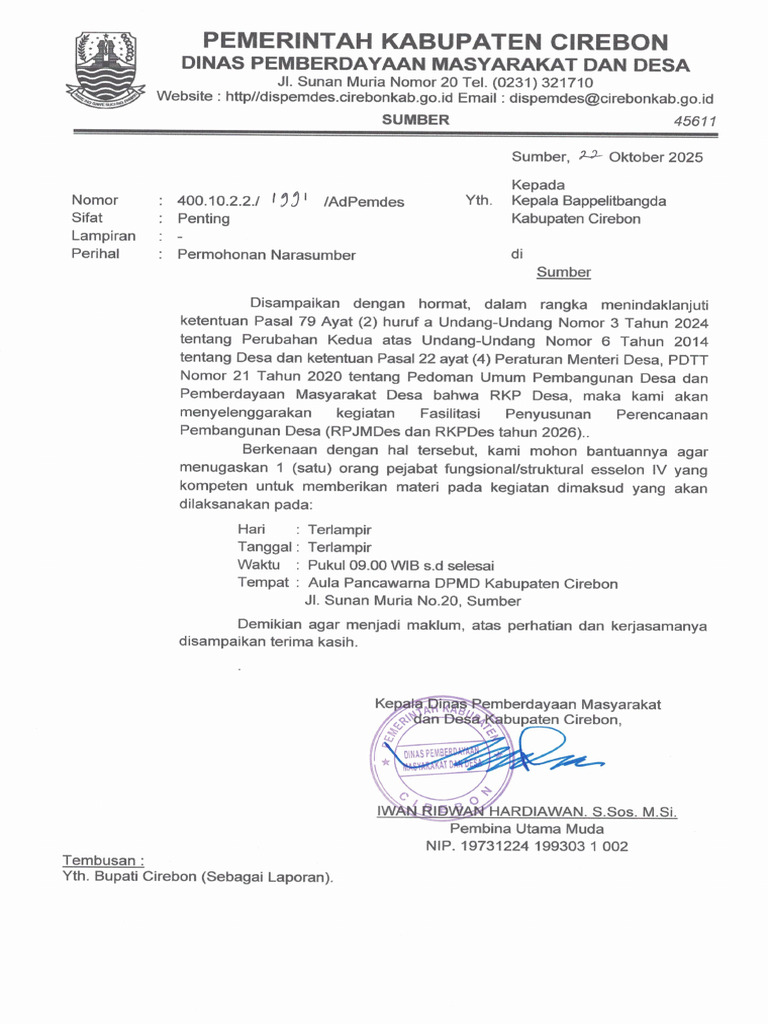 Surat Undangan RKPDes Utk Camat | PDF