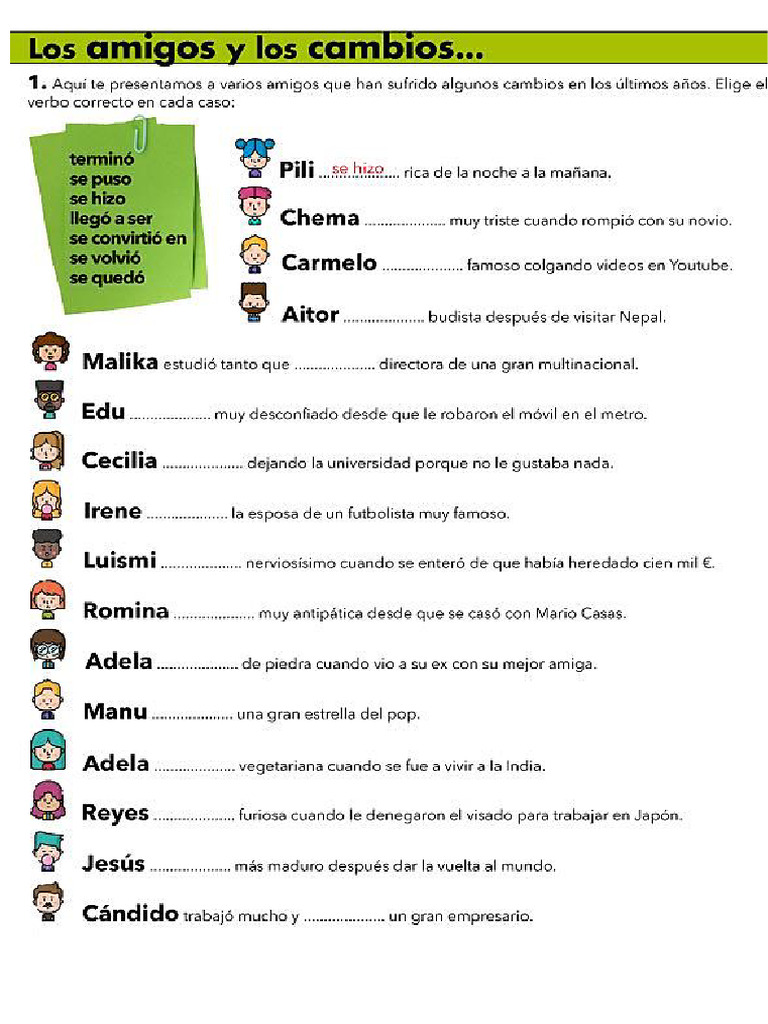 VERBOS de CAMBIO, Practica - Segunda Parte | PDF