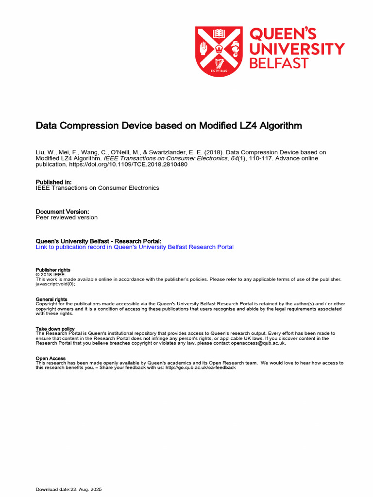 Dec. 5 Data Compression Device Based On Modified LZ4 Algorithm 2 | PDF | Data Compression ...