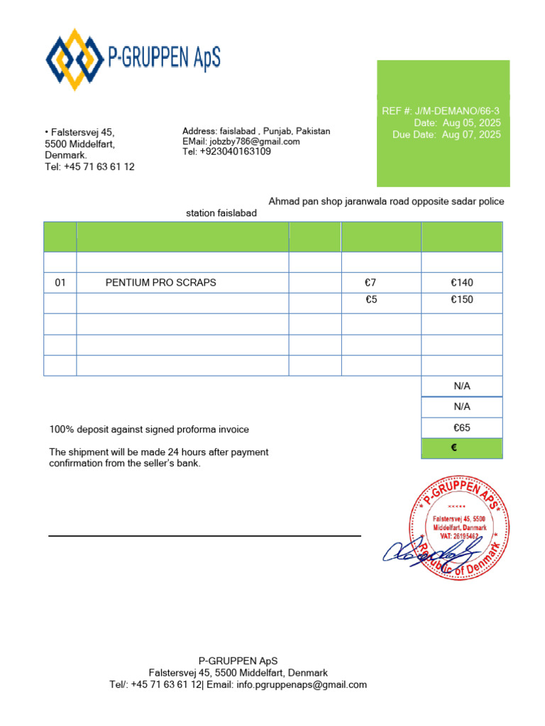 Correction Proforma Invoice Fahad Zia Pentium Pro & Ram Scraps at DDP | PDF