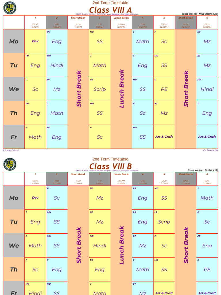 2nd Term Class Timetable | PDF