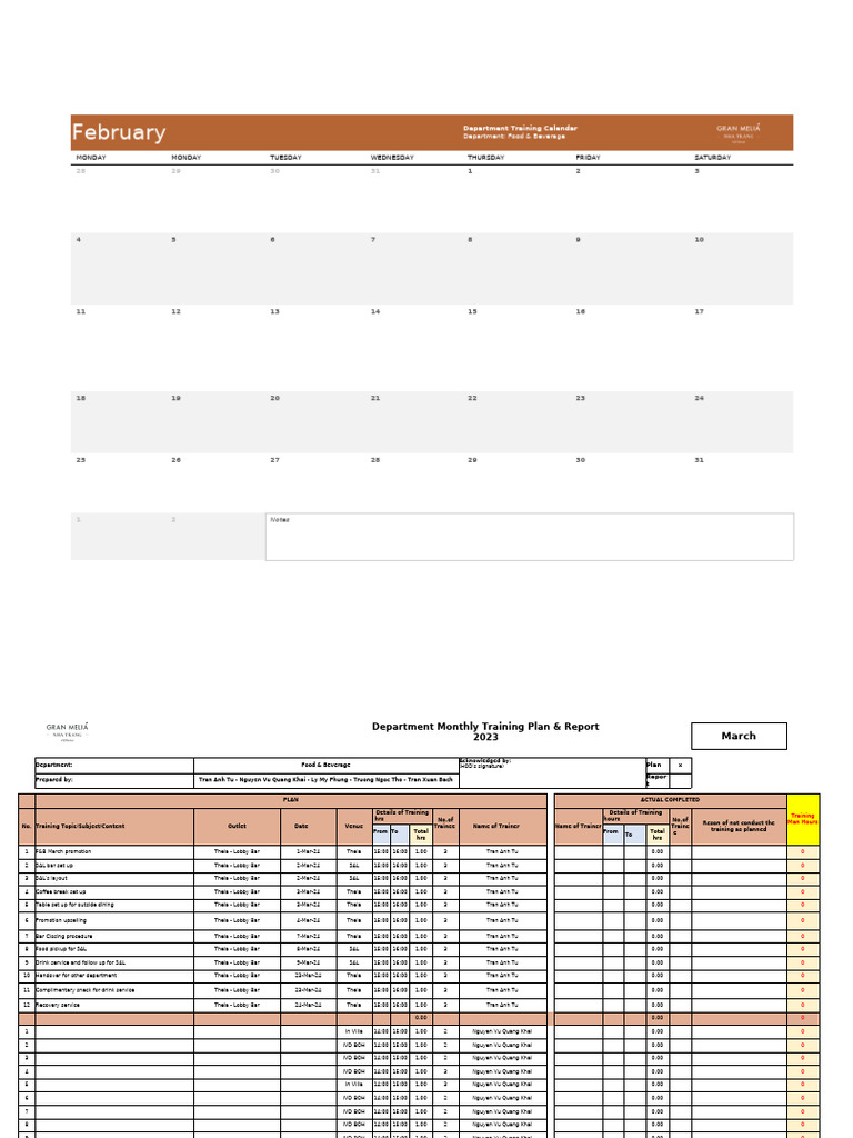 Food & Beverage Training Schedule | PDF