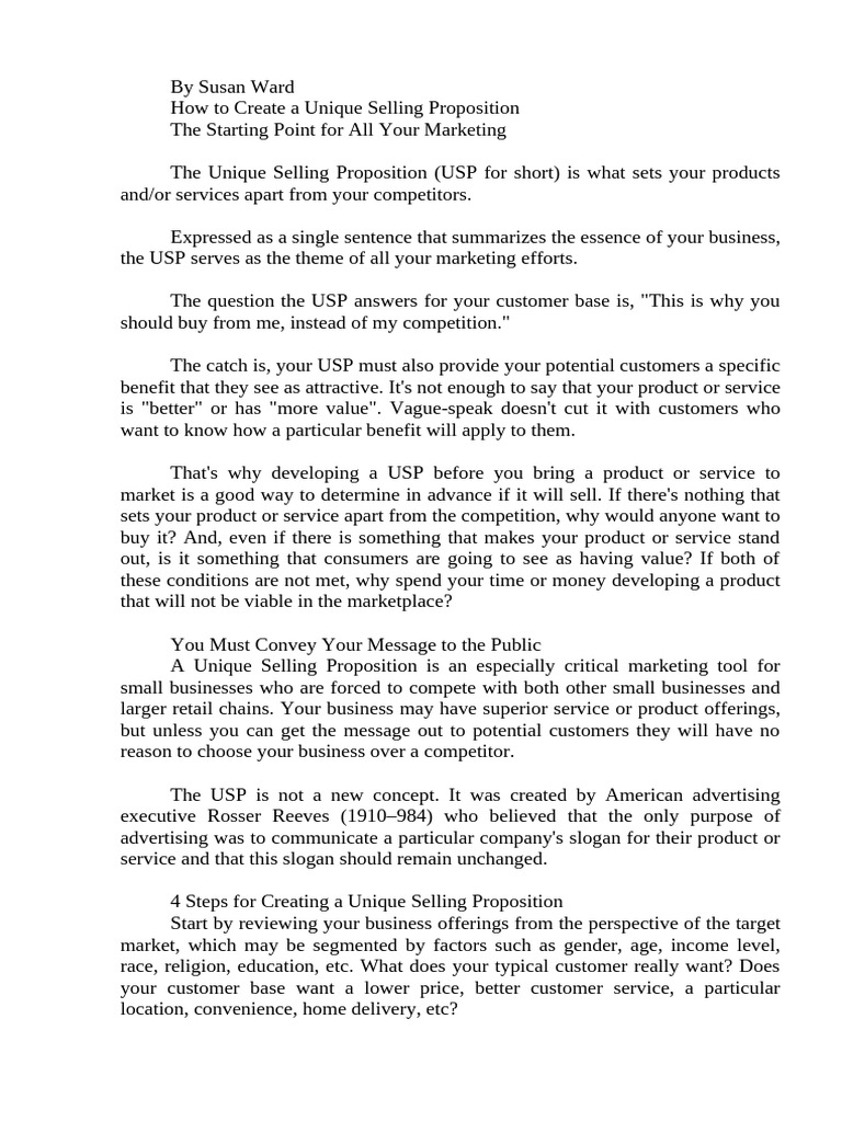 Usp | PDF | Marketing | Communication