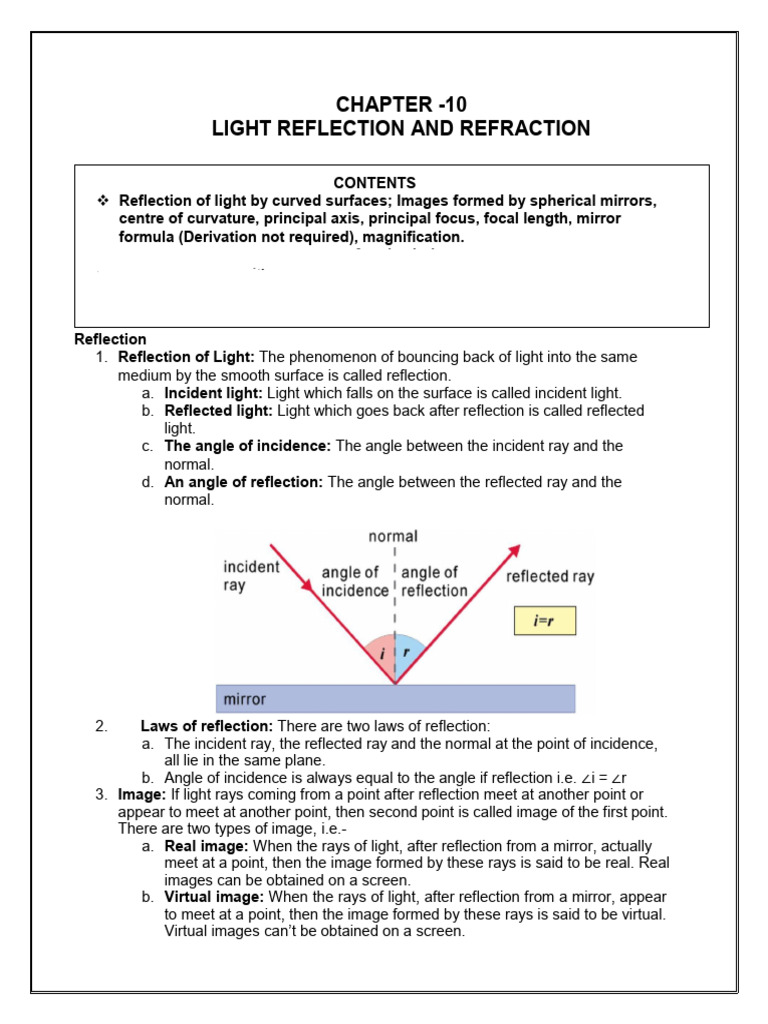 Reflection_Notes and QA | PDF | Mirror | Reflection (Physics)