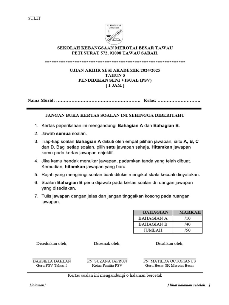 Kertas Uasa Psv t5 2024 | PDF
