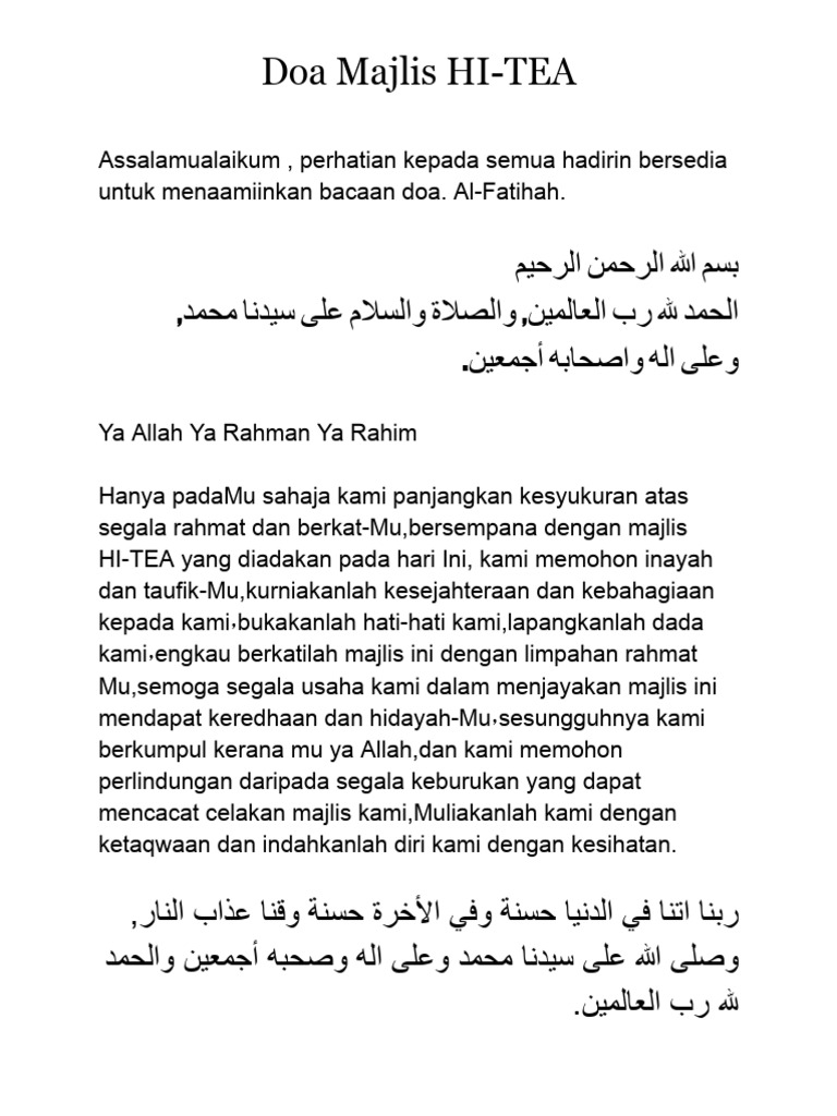Doa Majlis HI-TEA 1 | PDF