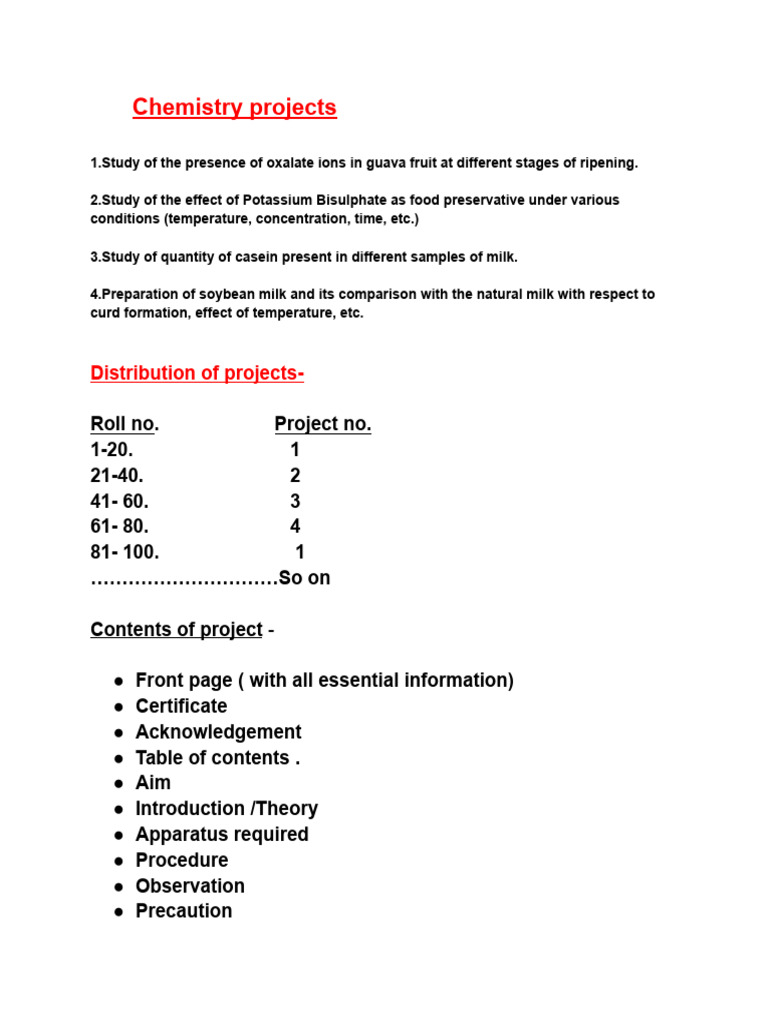 Chemistry Projects | PDF