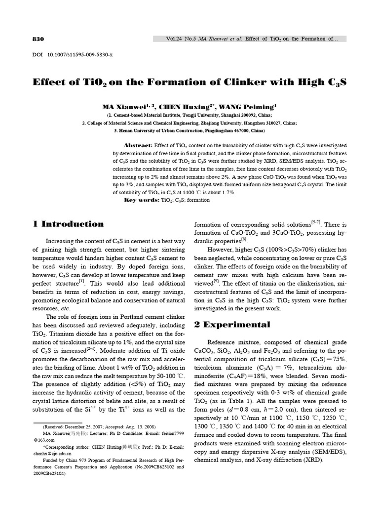 Xianwei Et Al. - 2009 - Effect of TiO2 On The Formation of Clinker With ...