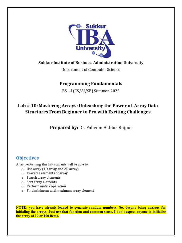 Lab 10 Arrays | PDF | Algorithms And Data Structures | Software Engineering