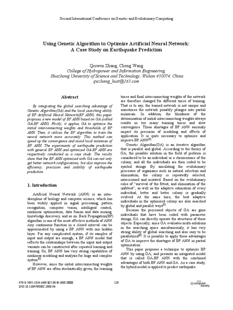 Using Genetic Algorithm To Optimize Artificial Neural Network A Case Study On Earthquake ...