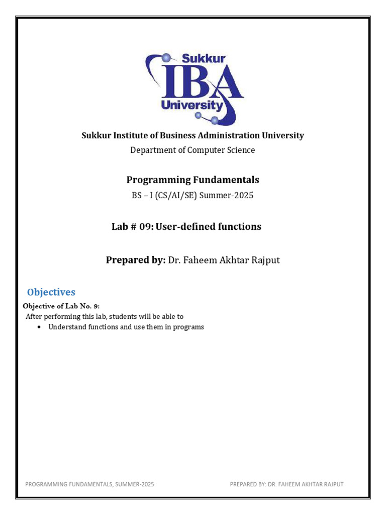 Lab 9 Functions | PDF | Parameter (Computer Programming) | Function (Mathematics)