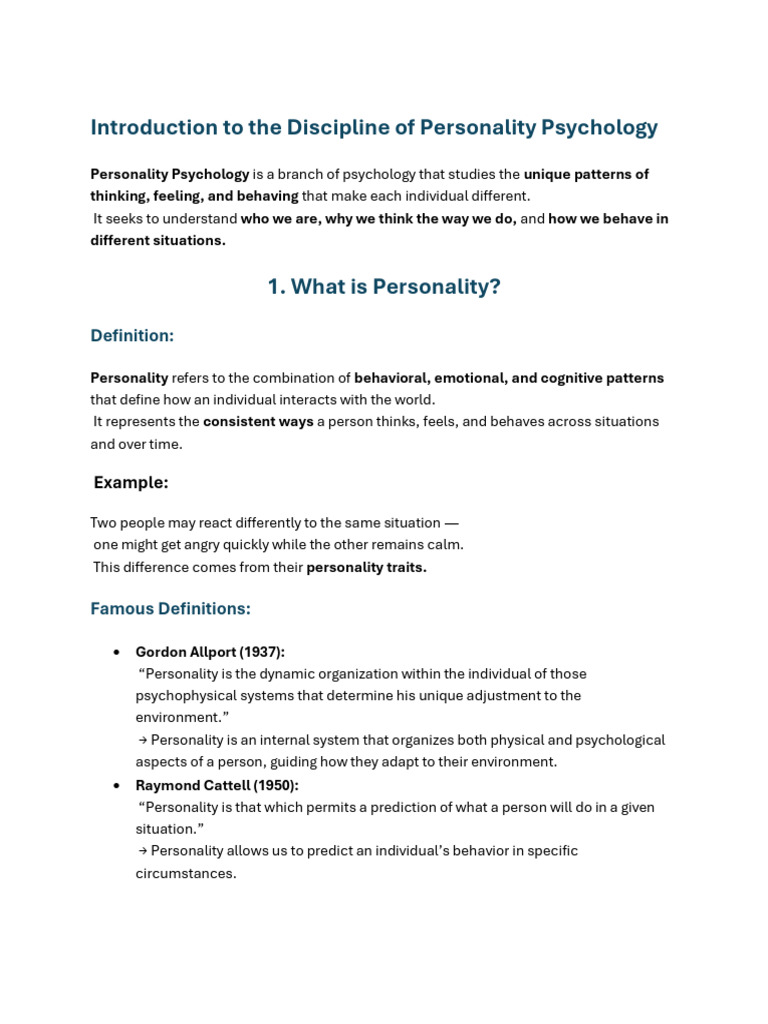 Personality Psychology #1 | PDF | Personality Psychology | Psychology