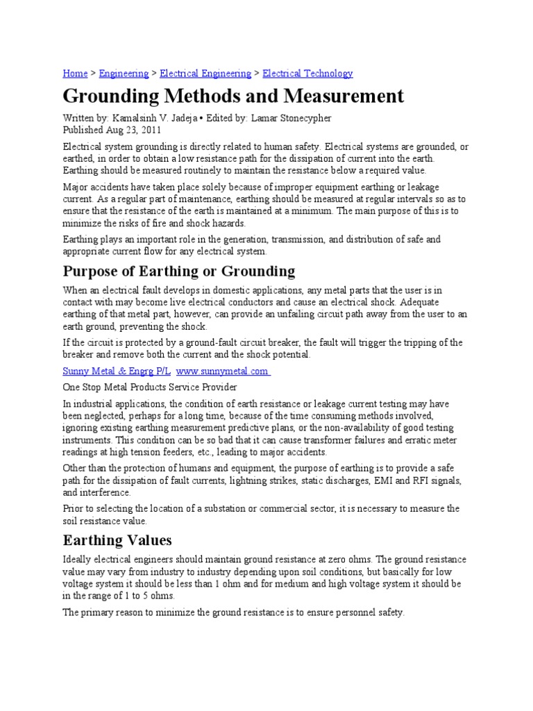 Grounding Methods and Measurement | PDF | Electrical Resistance And ...