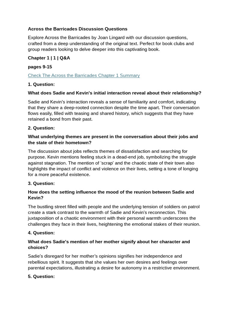 Discussion Guide for Across the Barricades | PDF | Love | Fear