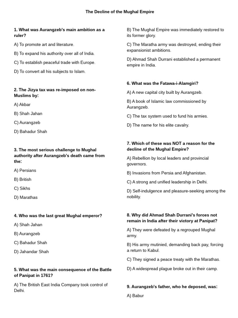 The Decline of The Mughal Empire | PDF | Mughal Empire