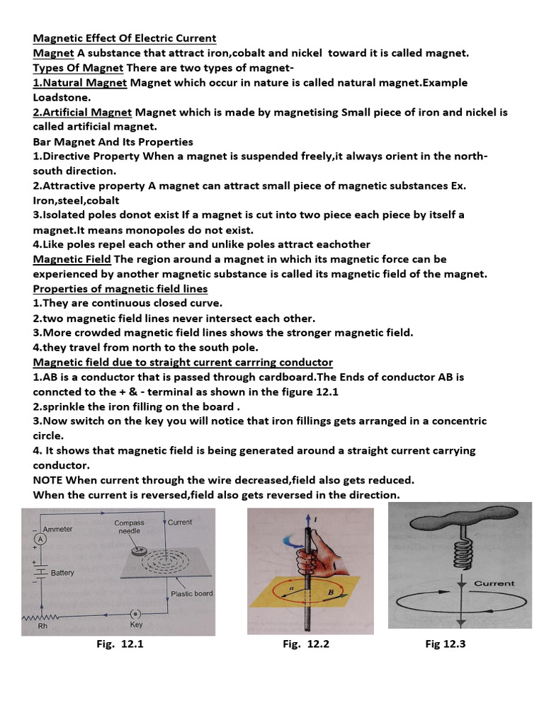 Magnetic Effect of Electric Current | PDF | Electric Generator ...