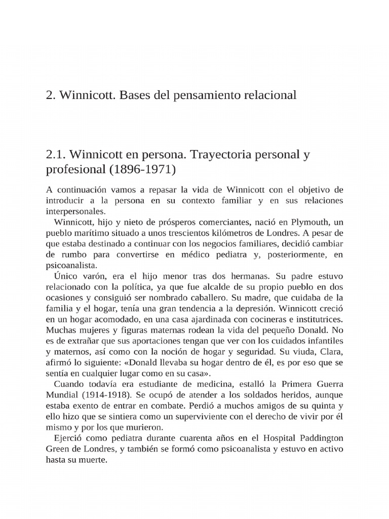 U4 - Winnicott (Parte 1) | PDF | Psicoanálisis | Psicoterapia