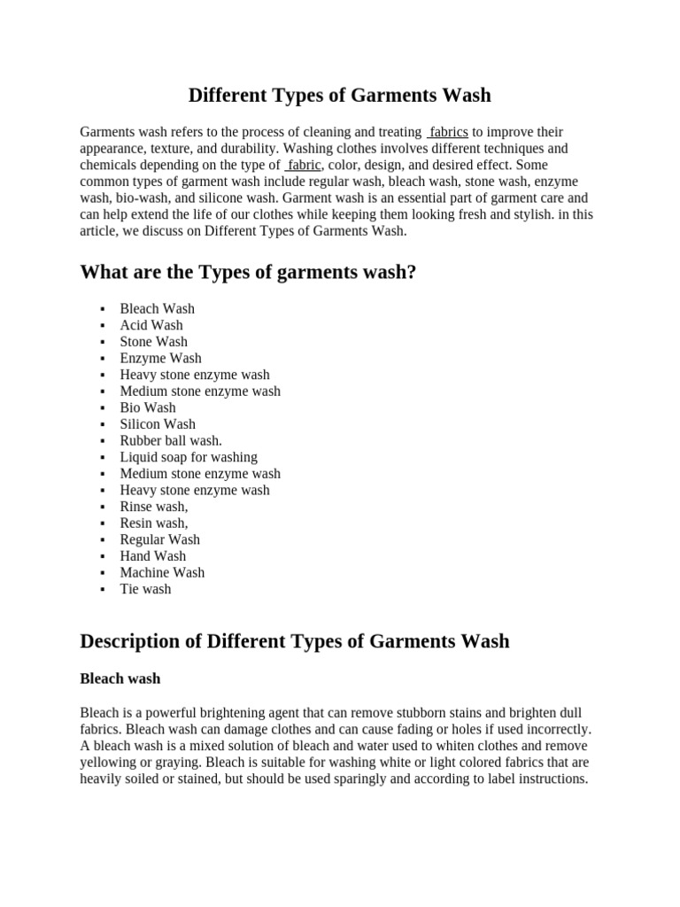 Types of Garment Washing Techniques | PDF | Textiles | Laundry