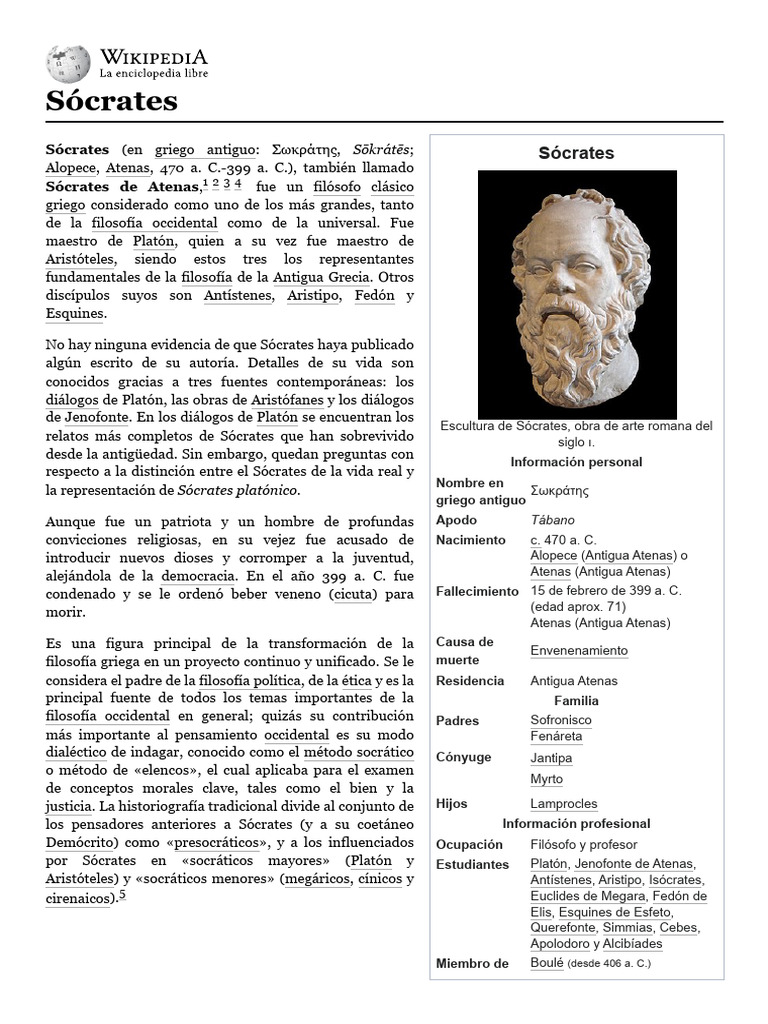 Sócrates - Wikipedia, La Enciclopedia Libre | PDF | Sócrates | Platón