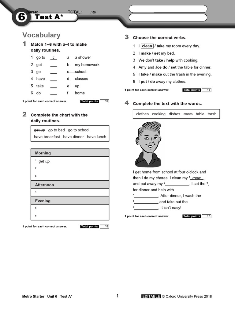 Metro Starter Test Unit 6 | PDF | Grammar | Linguistics
