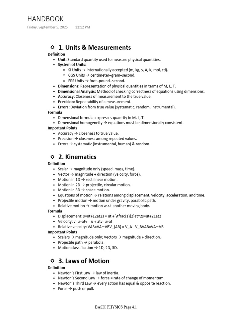 HANDBOOK - Basic Physics | PDF | Force | Newton's Laws Of Motion