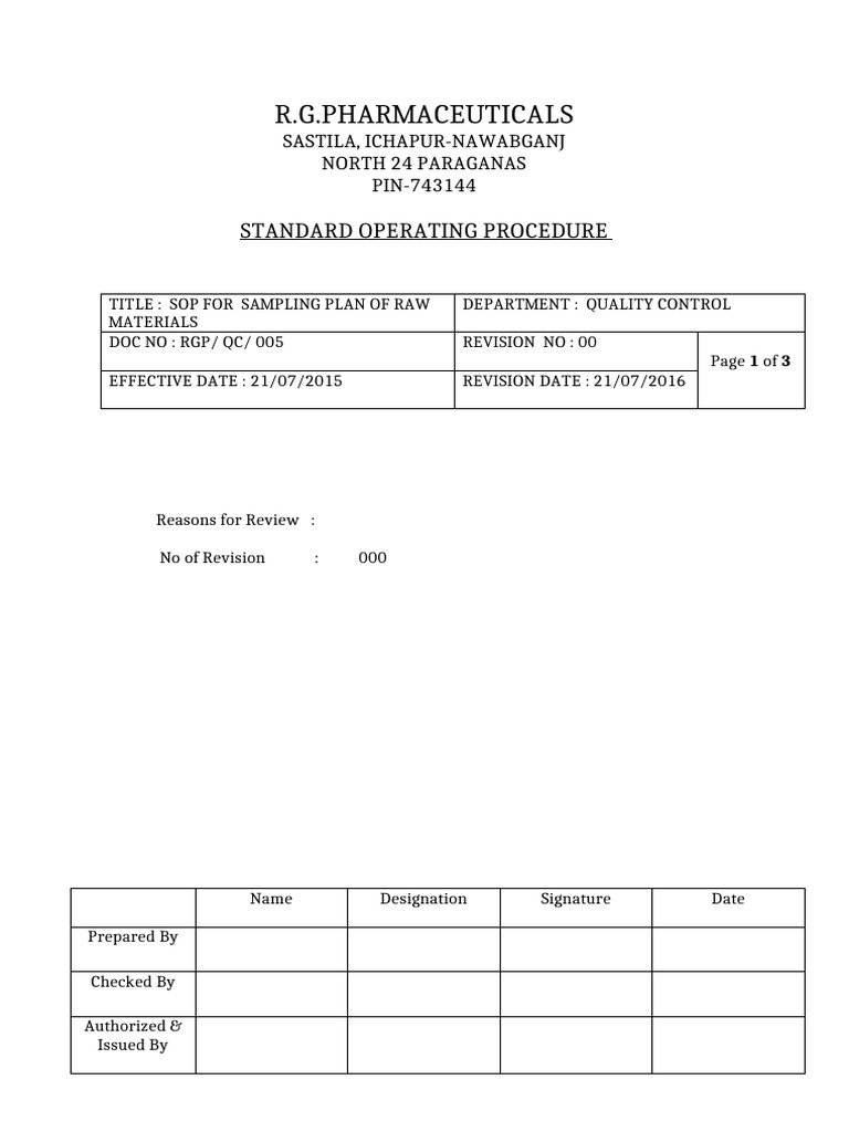 05 - Sampling Plan of Raw Materials | PDF