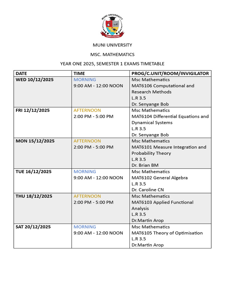 Final - Exams - MSC Timetable | PDF