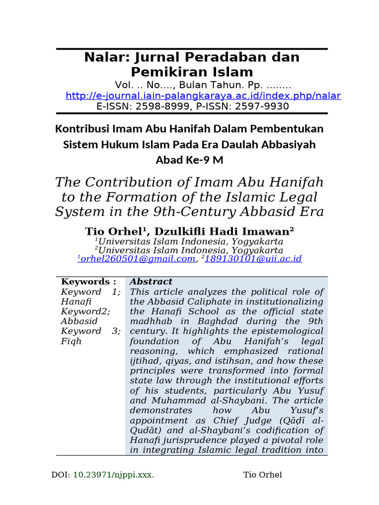 Tio Orhel Kontribusi Imam Abu Hanifah Dalam Pembentukan Sistem Hukum ...