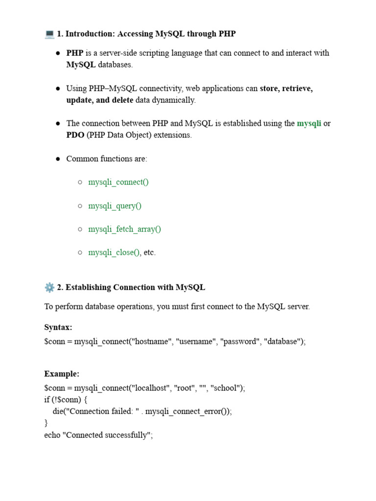Accessing MySQL through PHP WT CLASS 12 | PDF | Sql | Data Management